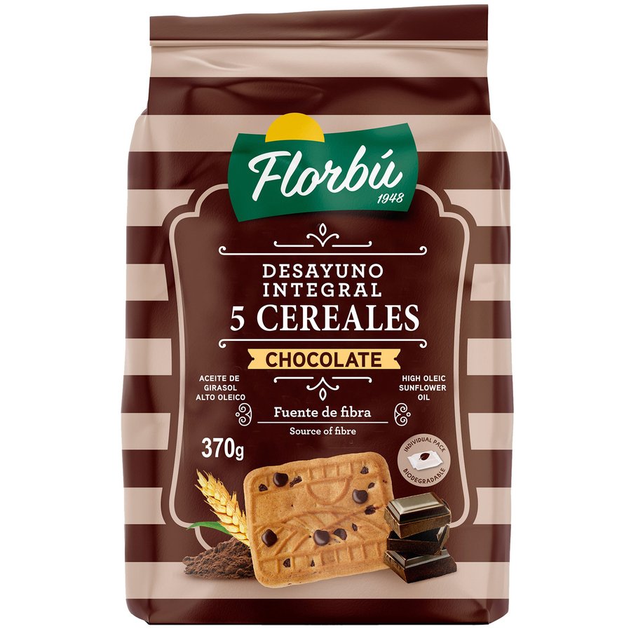 Galletas FLORBU 5 cereales chocolate integral 370 g - GADIS | Precios ...